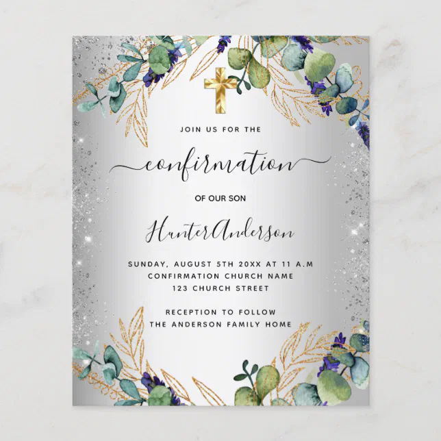 Confirmation silver eucalyptus greenery invitation flyer | Zazzle