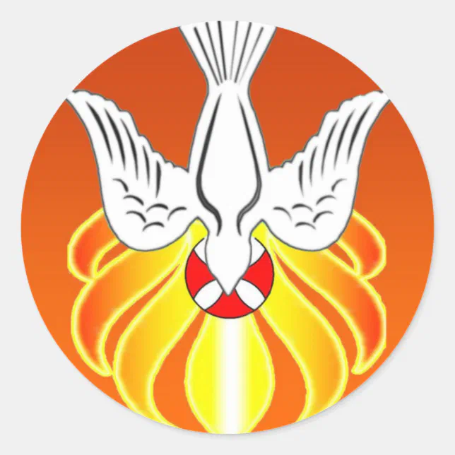 Confirmation Sticker- Holy Spirit and seven flames Classic Round ...
