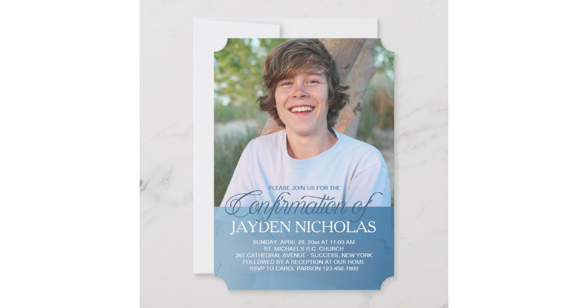 Confirmation Transparency Blue Photo Invitation | Zazzle