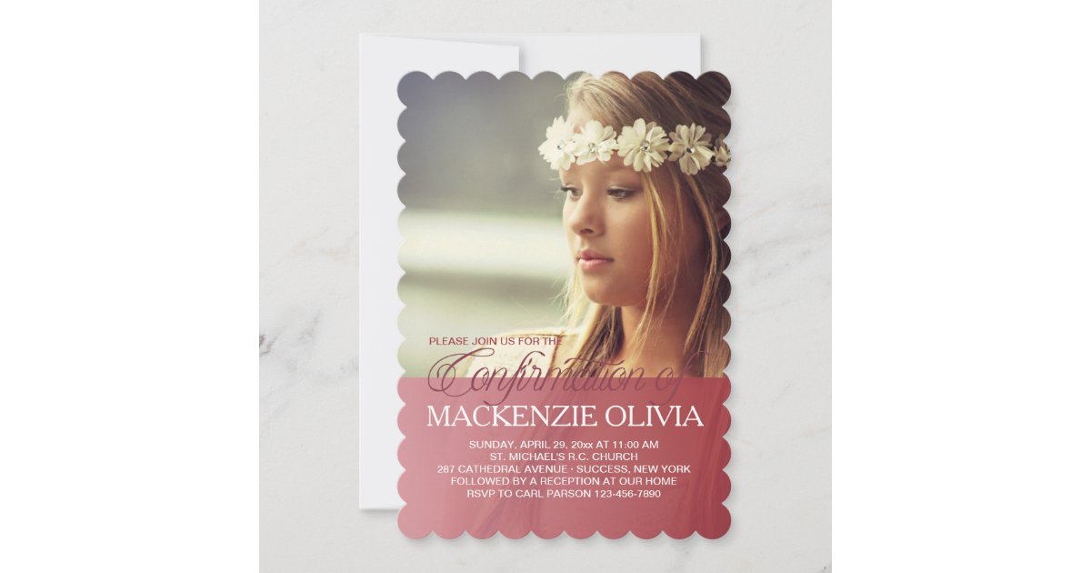 Confirmation Transparency Red Photo Invitation | Zazzle