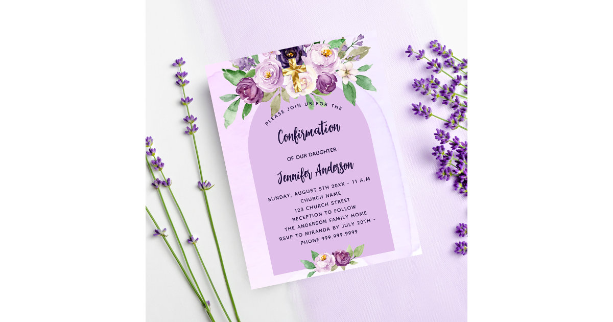Confirmation violet purple girl budget invitation flyer | Zazzle