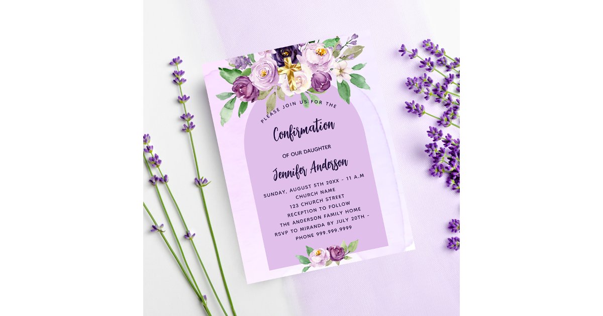 Confirmation violet purple girl budget invitation flyer | Zazzle
