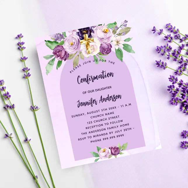 Confirmation violet purple girl budget invitation flyer | Zazzle