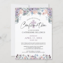Confirmation Watercolor Purple Floral Wildflowers Invitation | Zazzle
