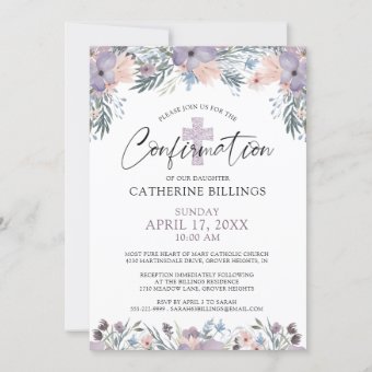 Confirmation Watercolor Purple Floral Wildflowers Invitation | Zazzle