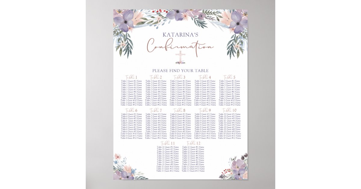 Confirmation Watercolor Wildflowers Seating Chart | Zazzle