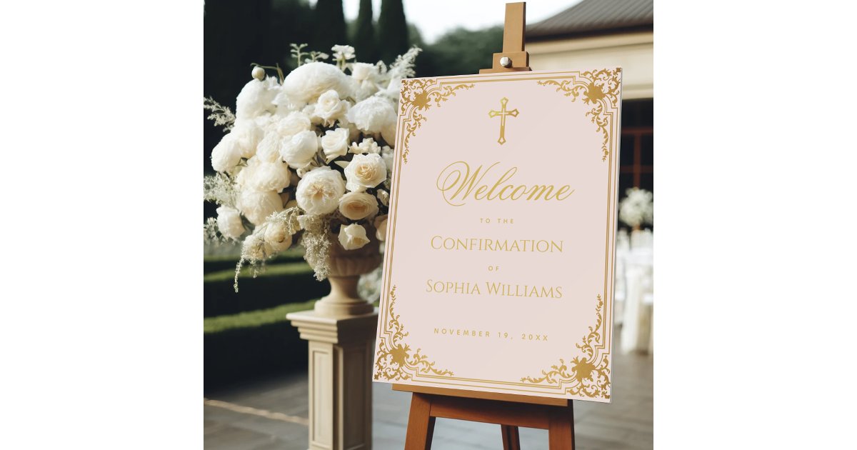 Confirmation Welcome Girl Pink Faux Gold Vintage Foam Board | Zazzle