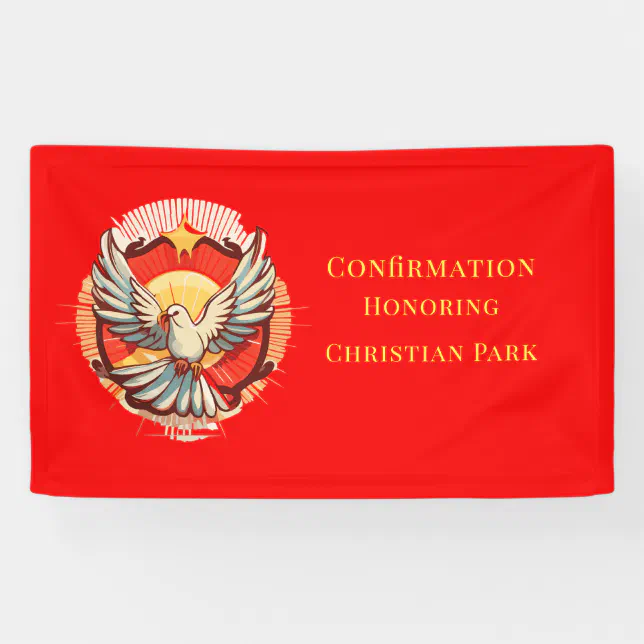 Confirmation White Dove Red Flamed Custom Banner | Zazzle