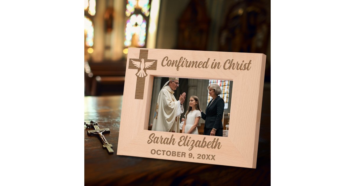 Confirmed in Christ Confirmation Custom Name Date Engraved Frames | Zazzle