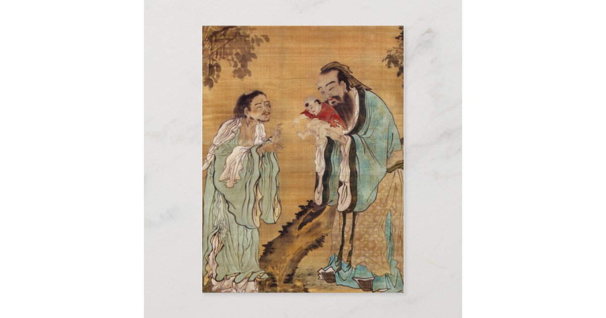 Confucius presenting buddha to Laozi Postcard | Zazzle