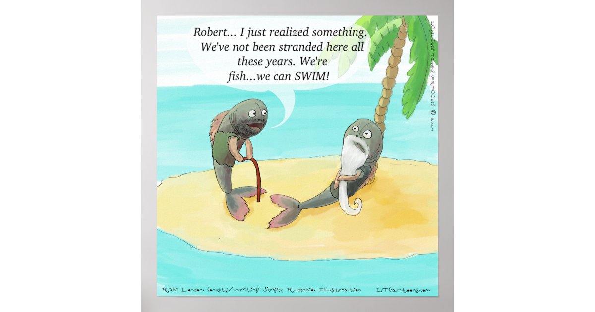 Confused Fish On Desert Island Funny Poster | Zazzle
