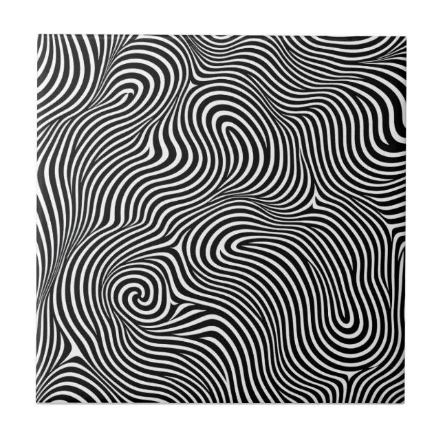 confusing hypnotic lines pattern black white swirl ceramic tile | Zazzle