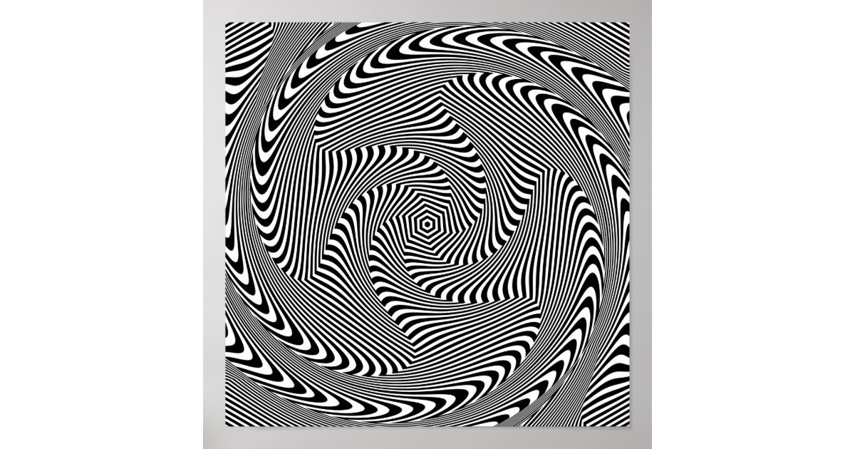 confusing hypnotic swirl lines pattern black white poster | Zazzle