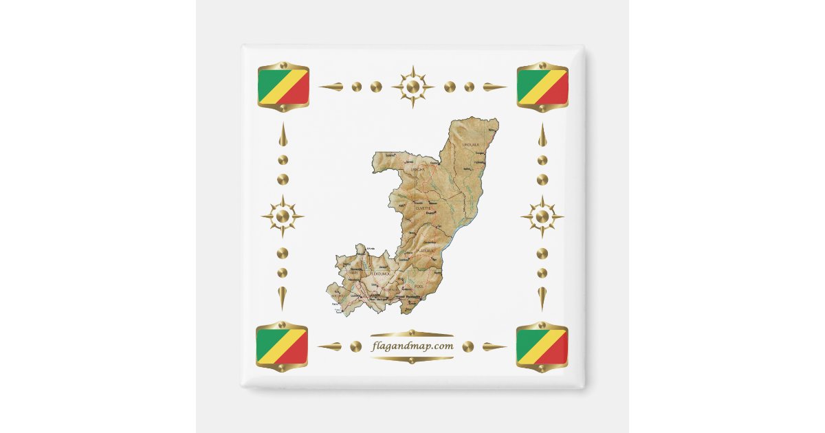Congo-Brazzaville Map + Flags Magnet | Zazzle