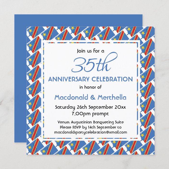 CONGO FLAG DRC Customized Anniversary Celebration Invitation | Zazzle.com