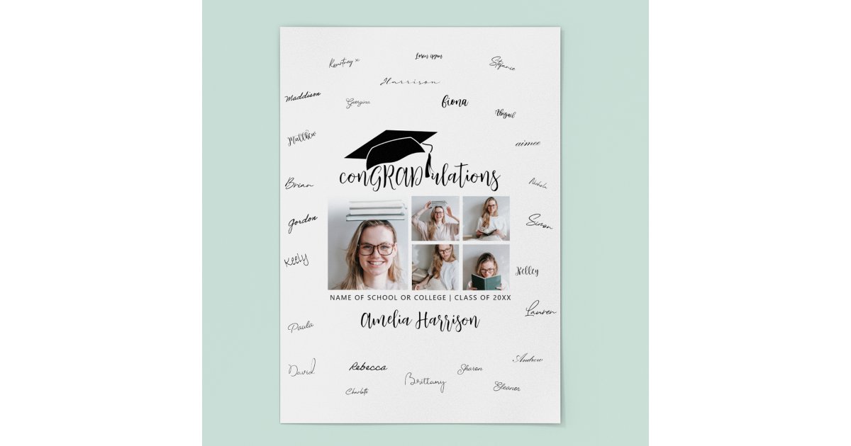 Congradulations 5 Photo Guest Graduation Signature Poster | Zazzle