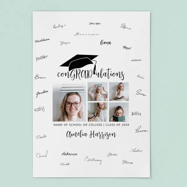 Congradulations 5 Photo Guest Graduation Signature Poster | Zazzle