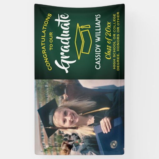 Congrats 1 Photo Green Gold Yellow Graduation Banner | Zazzle