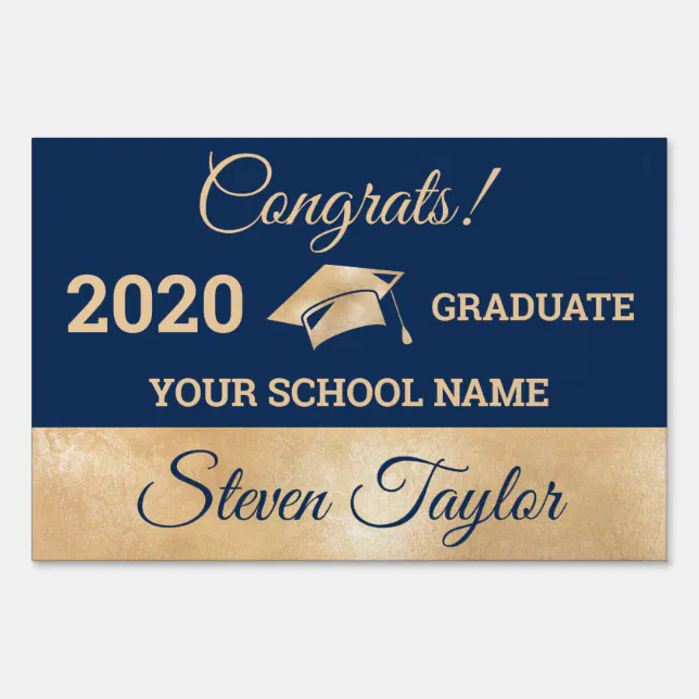 Congrats 2020 Graduate Sign blue gold | Zazzle