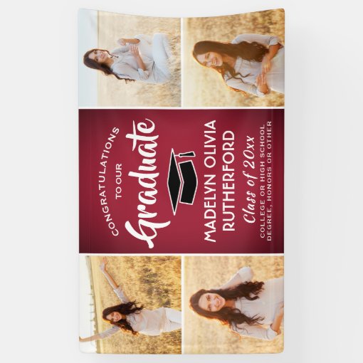 Congrats 4 Photo Red Black and White Graduation Banner | Zazzle