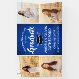 Congrats 4 Photo Royal Blue & White Graduation Banner | Zazzle