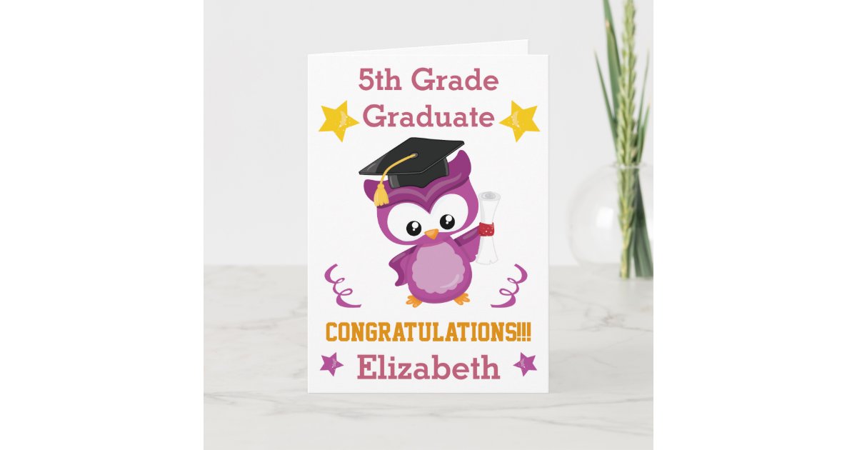 Congrats 5th grade graduate purple and gold theme card | Zazzle