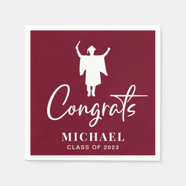 Congrats Burgundy His Graduation Party Napkins | Zazzle