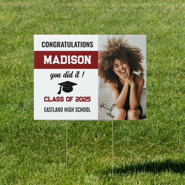 Congrats Class of 2025 Bold Graduate Photo Sign | Zazzle