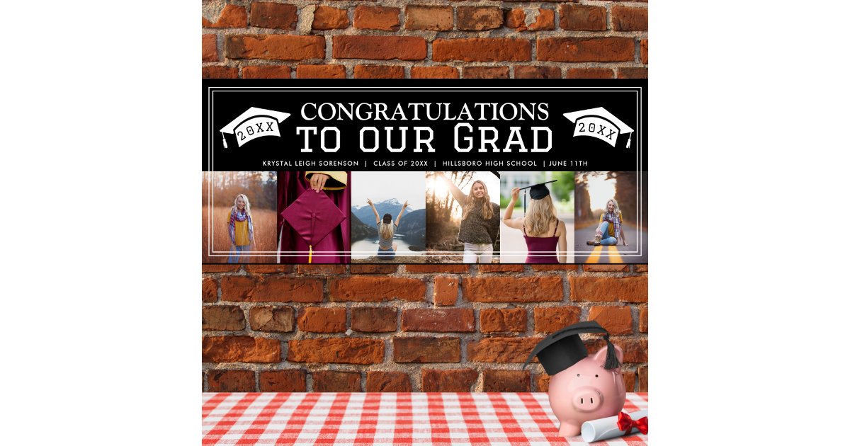 Congrats Classic Graduation Six Photo Party Banner | Zazzle