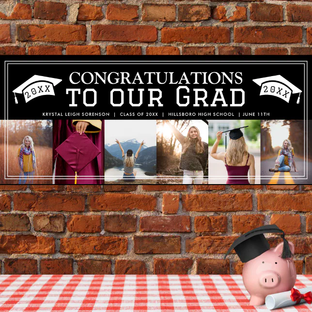 Congrats Classic Graduation Six Photo Party Banner | Zazzle