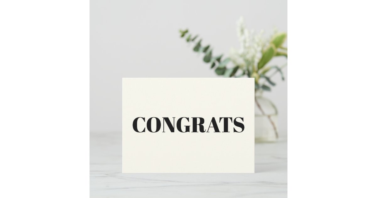 Congrats, Congratulations, black ivory modern Note Card | Zazzle