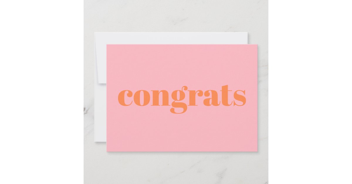 Congrats, Congratulations, pastel orange pink card | Zazzle