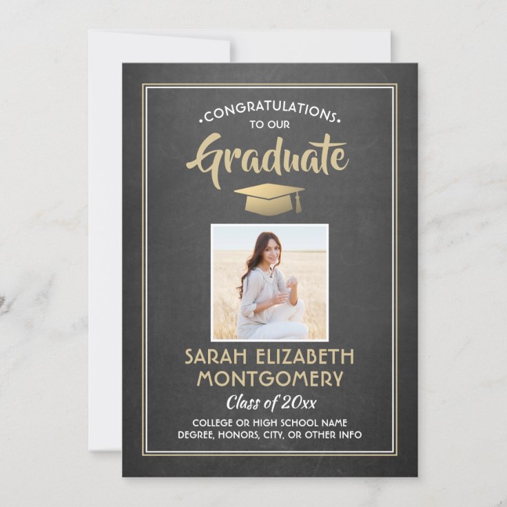 Congrats From Parents Chalkboard & Gold Graduation Invitation | Zazzle