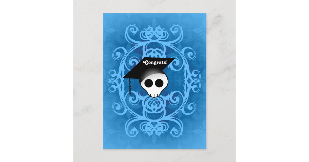Congrats Gothic graduation skull Announcement Postcard | Zazzle