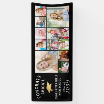 CONGRATS GRAD 12 Photo Collage Gold Cap Banner | Zazzle