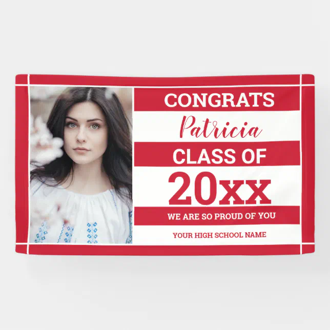 Congrats Grad 2020 Photo Graduation Red White Banner | Zazzle