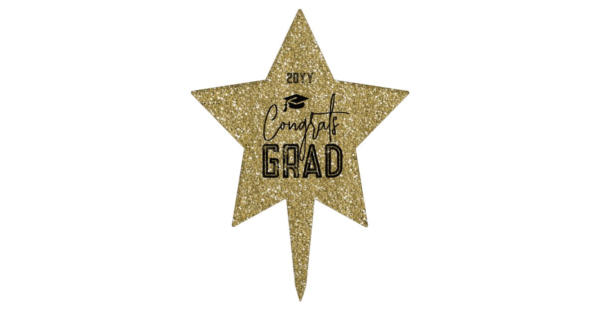 Congrats Grad 2025 Golden Glitter Star Cake Topper | Zazzle