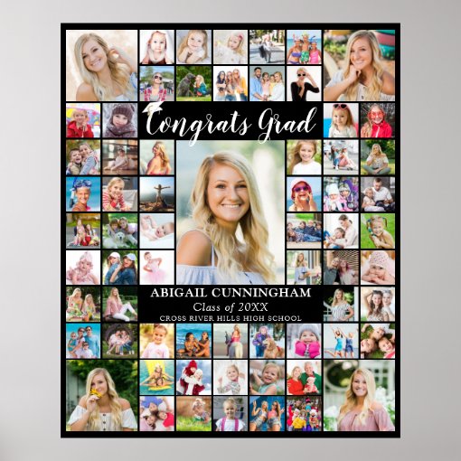 Congrats Grad 66 Photo Collage Custom Color Poster | Zazzle