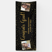 Congrats Grad Black Gold Glitter 2 Photos Custom Banner | Zazzle