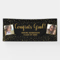 Congrats Grad Black Gold Glitter 2 Photos Custom Banner | Zazzle