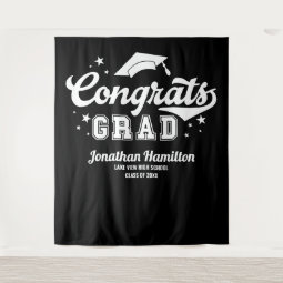 Congrats Grad Black Graduation Party Backdrop | Zazzle