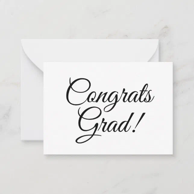Congrats grad black white custom script text note card | Zazzle
