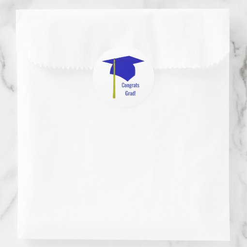 Congrats Grad Blue Cap Yellow Tassel Graduation Classic Round Sticker ...