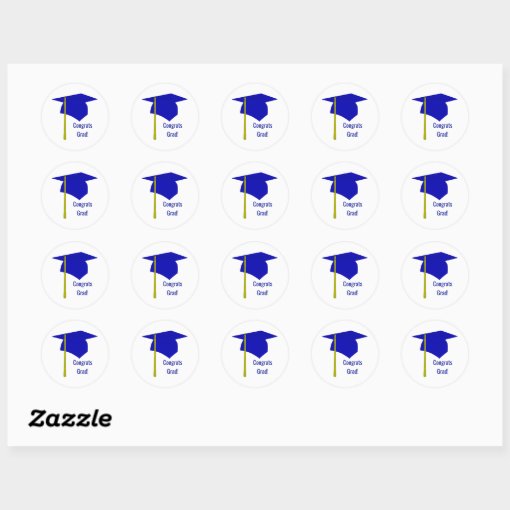 Congrats Grad Blue Cap Yellow Tassel Graduation Classic Round Sticker ...