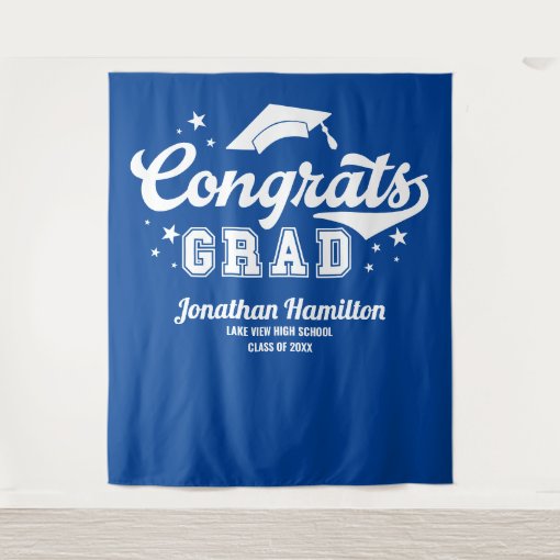 Congrats Grad Blue Graduation Party Backdrop | Zazzle