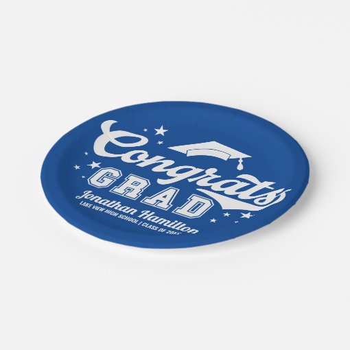 Congrats Grad Blue Graduation Party Paper Plates | Zazzle