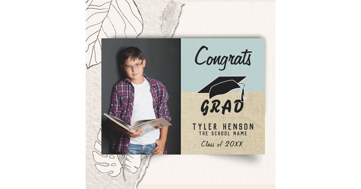 Congrats Grad Blue Rustic Photo Graduation Card | Zazzle