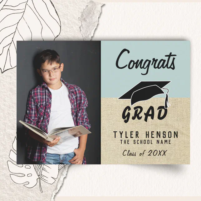 Congrats Grad Blue Rustic Photo Graduation Card | Zazzle