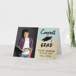 Congrats Grad Blue Rustic Photo Graduation Card | Zazzle