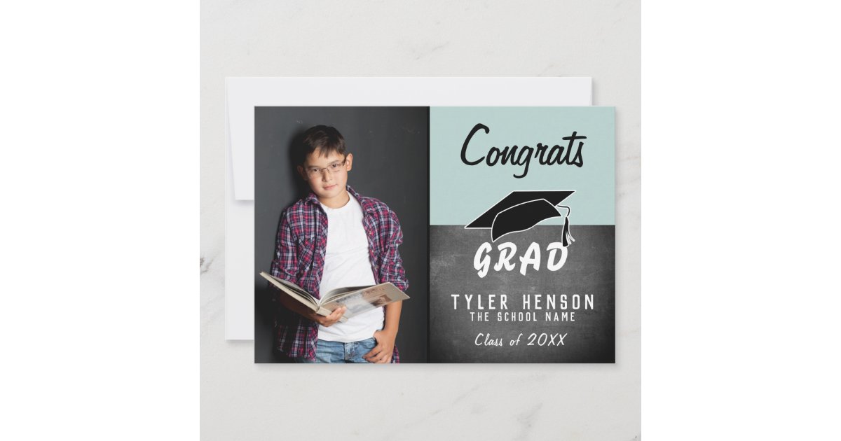 Congrats Grad Chalkboard Photo Graduation Card | Zazzle